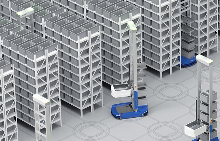 伸缩导轨应用于智能料箱仓库的AGV - saibo